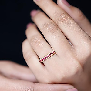 Rosec Jewels Natural Ruby Wedding Eternity Band Ring for Women, Aaa Quality, July Birthstone Full Eternity Band with Certificate, 14K Yellow Gold, Size:US 5.00