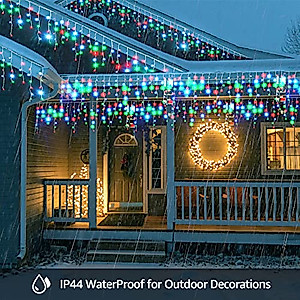 KiflyTooin Led Christmas Lights Outdoor Christmas Decorations Hanging Lights 400LED 8 Modes 75 Drops, Outdoor Indoor Fairy String Lights for Party, Holiday, Wedding Decorations (Red, White, Green)