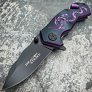 6" Fantasy Dragon Rescue Open Folding Pocket Knife Black W/ Purple Outdoor Survival Hunting Knife by Survival Steel
