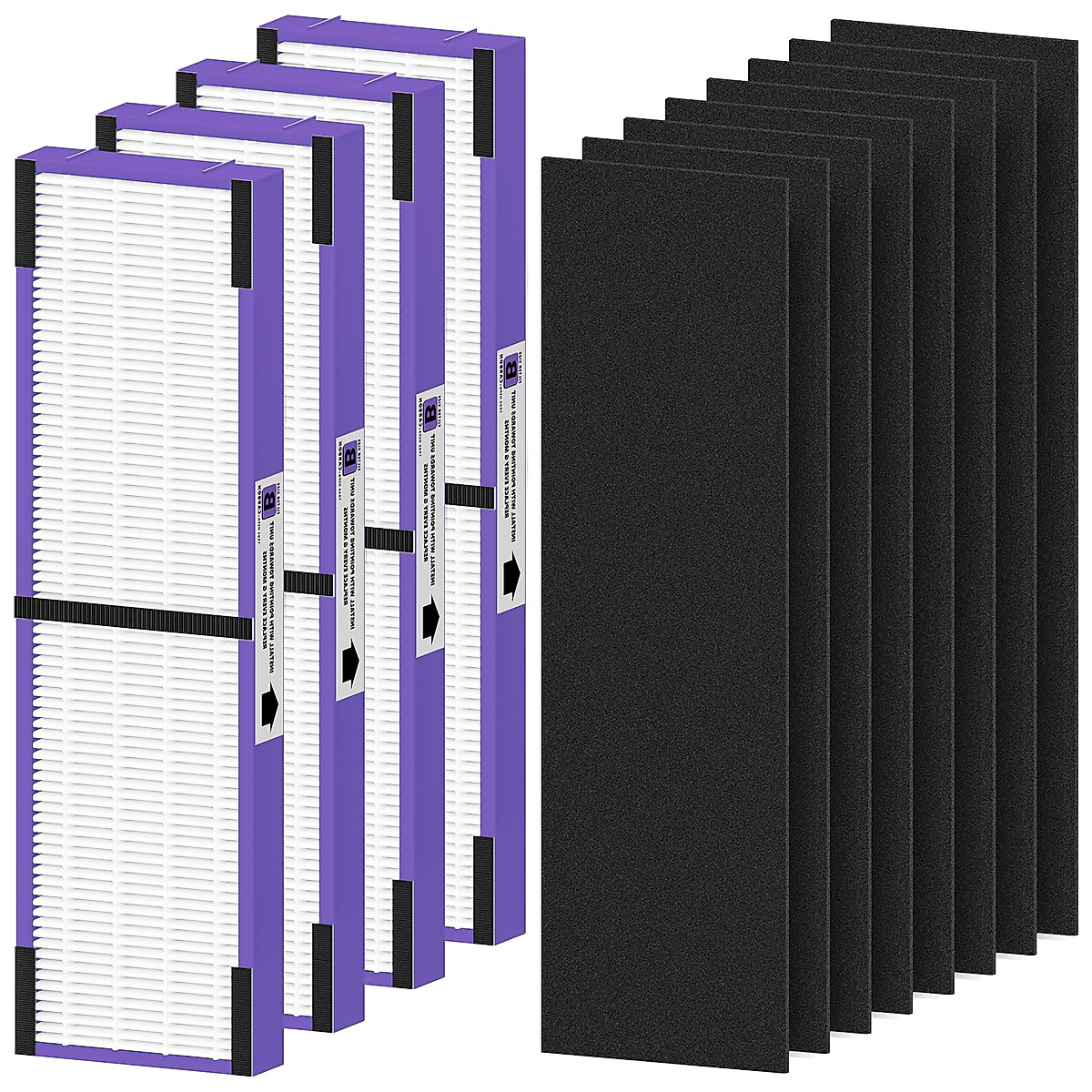 FLT4850PT HEPA Filter B Replacement Compatible with AC4825 AC4300 AC4800 AC4900 AC4850, 4 True HEPA Filters & 8 Activated Carbon Pre-Filters, Pet Pure Version, Purple