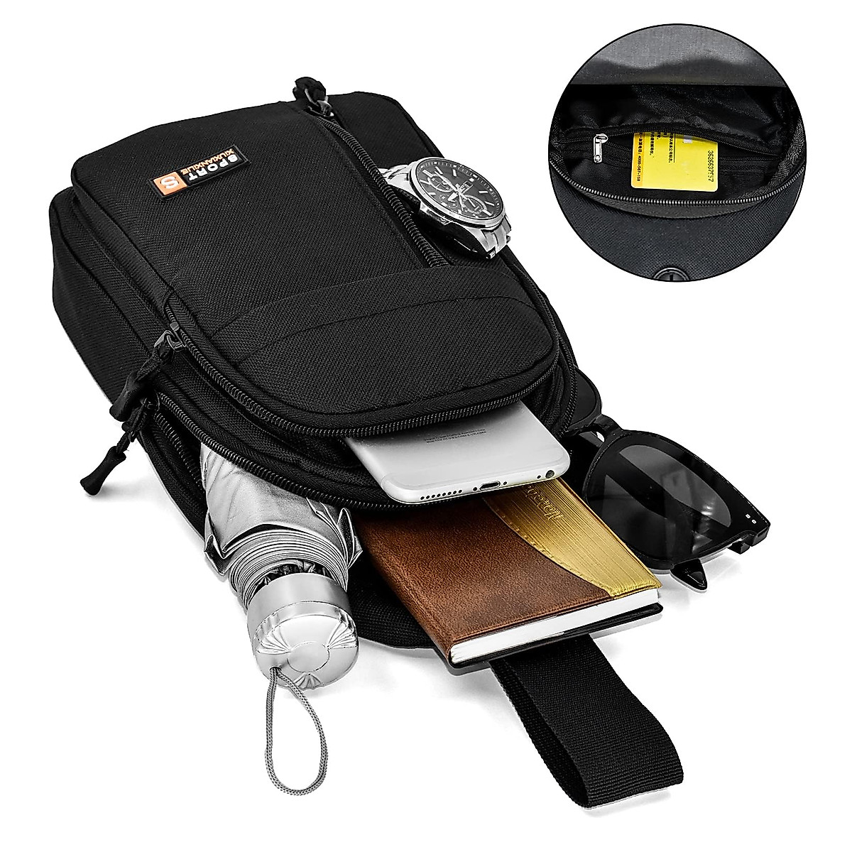 Gurislife Sling Bag For Men Women, Small 6L Mini Crossbody Bags Black Fanny Pack, Lightweight One Strap Shoulder Backpacks For Men, Sling Chest Bag Casual Daypack For Work Travel Camera Hiking, Black