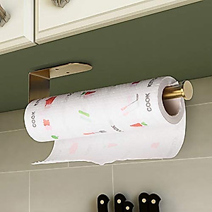 Gold Paper Towel Holder, OBODING, Self Adhesive or Drilling, Under Cabinet Paper Towel Holder Wall Mount, 304 Stainless Steel Kitchen Towel Holders for Kitchen, Cabinet, Bathroom (1 Pack, Gold)