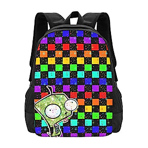 CONPELSON Backpacks Invader Anime Zim Adjustable Laptop Backpack Double Shoulder Bag for Women Men Climbing Shopping Work