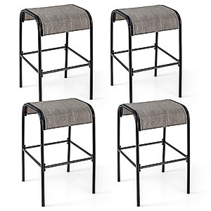 Tangkula Outdoor Bar Stools Set of 4, 30" Bar Height Bistro Stools with Breathable Fabric Seat & Heavy-Duty Metal Frame, Backless Bar Chairs with Curved Seats for Patio, Poolside, Backyard (4, Coffee)