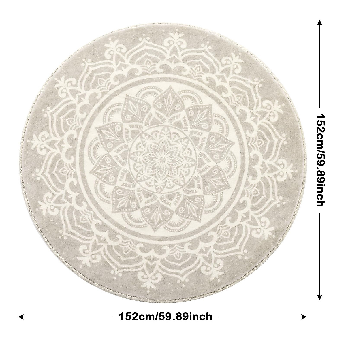 Carvapet 5' Round Boho Mandala Area Rug – Black and Ivory Chic Circle Rug, Non-Slip, Machine Washable Soft Throw Floor Mat for Entryway, Foyer, Living Room, Bedroom, Nursery, or Playroom