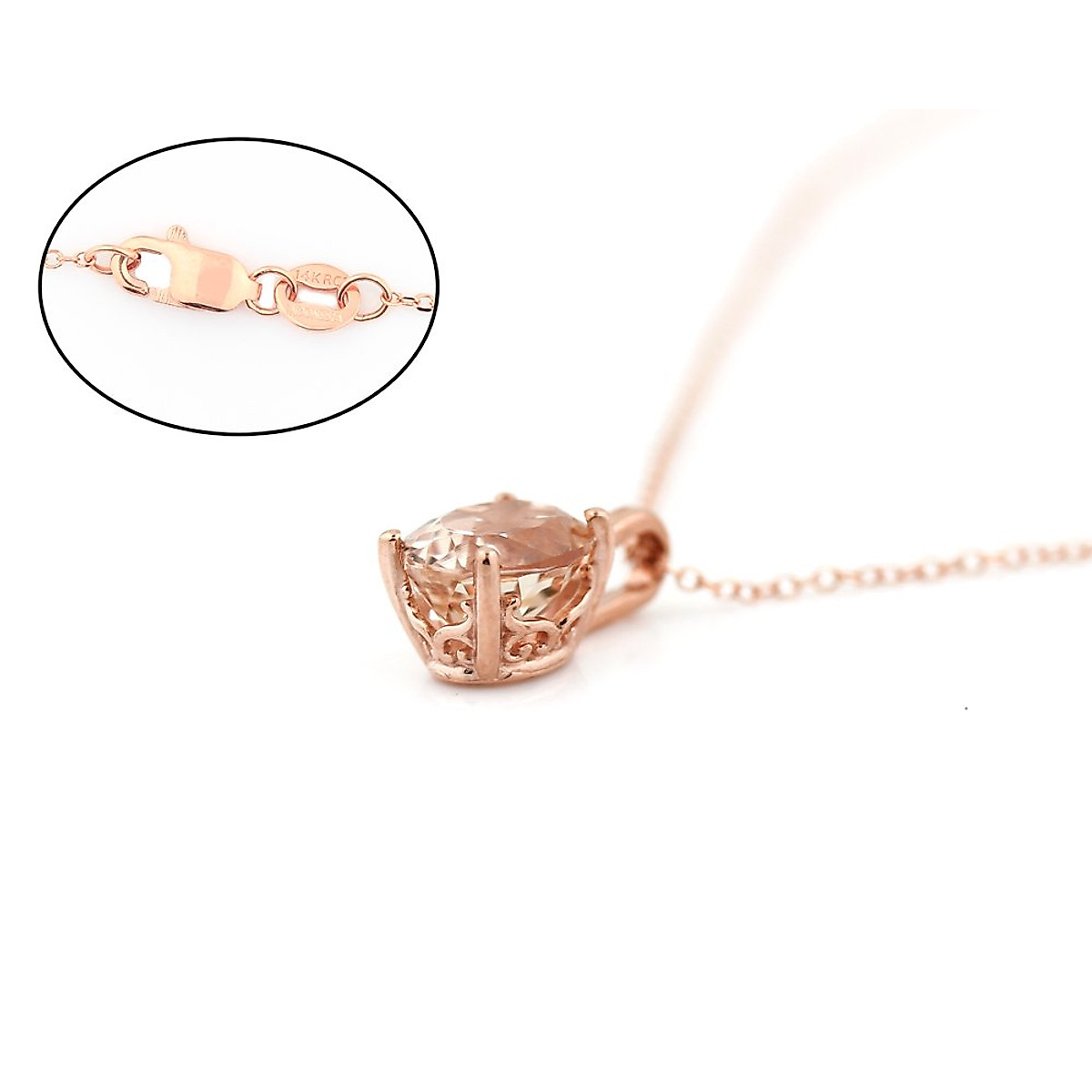 14k Rose Gold Morganite Pendant Necklace, 18" (8x6mm Oval Moragnite)