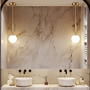 DIRYZON EUL Mid Century Modern Globe Pendant Light Opal Glass Hanging Light Fixture Gold Finish