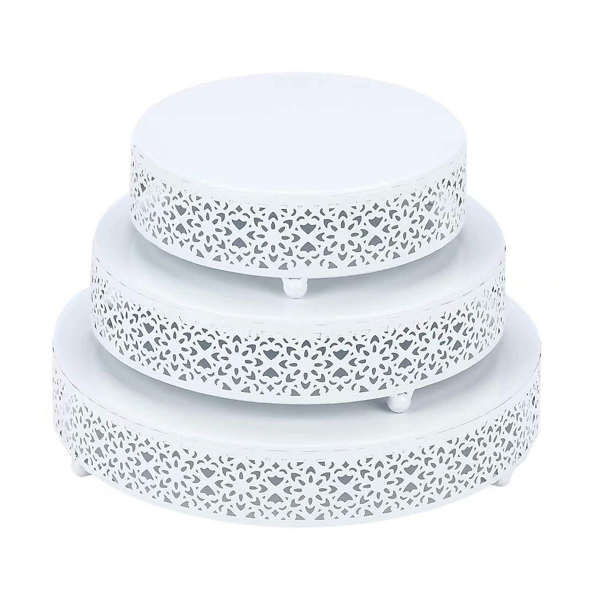 VILAVITA 3-Piece Cake Stand Set Round Metal Cake Stands Dessert Display Cupcake Stands, White