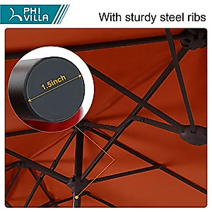 PHI VILLA 13ft Outdoor Market Umbrella Double-Sided Twin Large Patio Umbrella with Crank, Orange Red