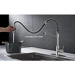 GUUKAR Kitchen Faucet with Pull Down Sprayer Commercial Spring Farmhouse Single Handle Kitchen Sink Faucet with Deck Plate, Brushed Nickel