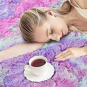 A Nice Night Shaggy Fluffy Faux Fur Area Rug,Soft, Luxurious Shag Carpet Rugs for Nursery Rug, Bedroom, Living Room, Luxury Bed Side Plush Carpets, Rectangle (Blue Purple, 5' x 7')