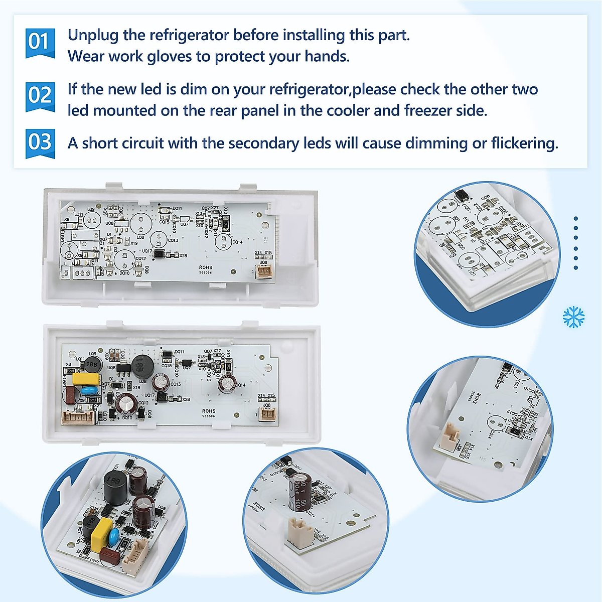 Lapert New W10515058 W10515057 for whirlpool refrigerator light,WPW10515058 kit,w10515058 w10515057 2pcs,w10515058 and w10515057 refrigerators,w10515058 whirlpool refrigerator light