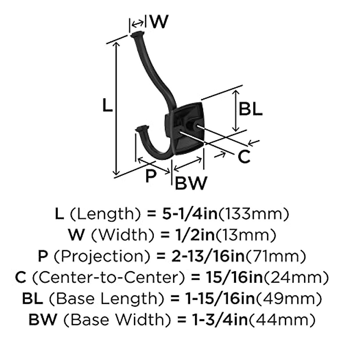 Amerock H37002MB | Kinsale Double Prong Decorative Wall Hook | Matte Black Hook for Coats, Hats, Backpacks, Bags | Hooks for Bathroom, Bedroom, Closet, Entryway, Laundry Room, Office