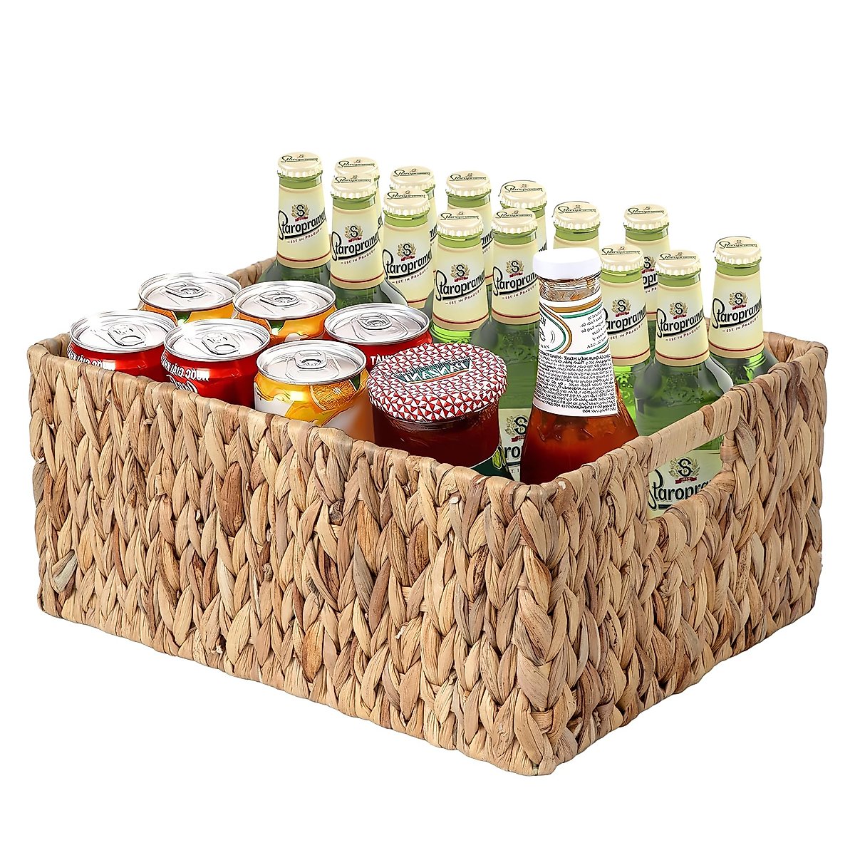 JS HOME Jumbo Wicker Basket for Orgainzing, Extra Large Rectangular Water Hyacinth Storage Wicker Shelf Basket with Built-in Handles, 1 Pack