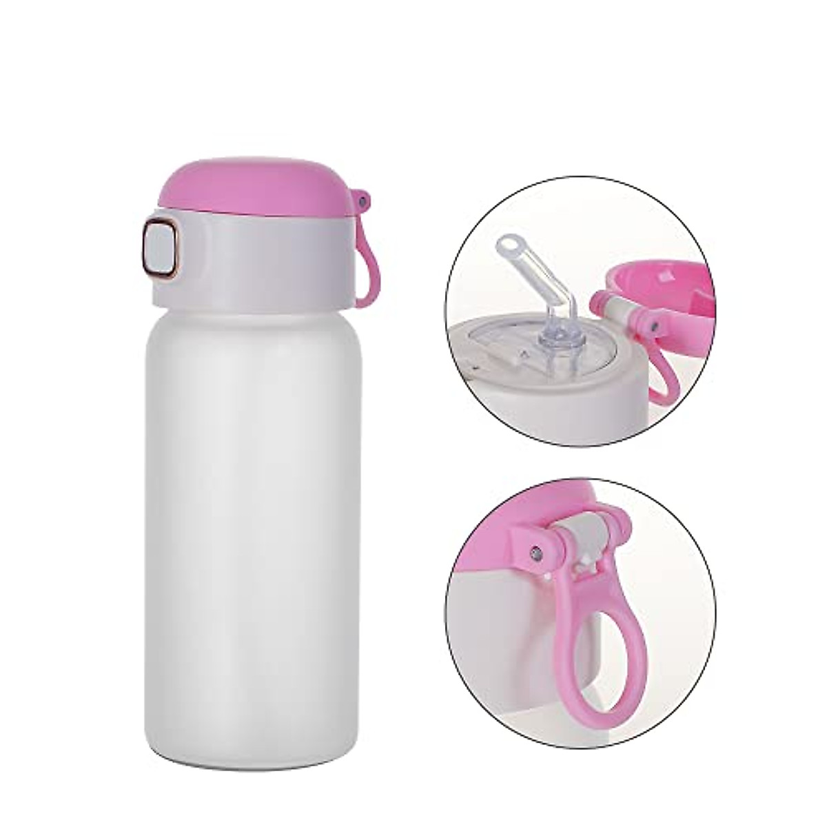 PYD Life Sublimation Glass Blanks Water Bottle 15 OZ Frosted Sippy Up Tumbler Cups with Pink Pop Lid and Straw for Tumbler Heat Press 6 Pack