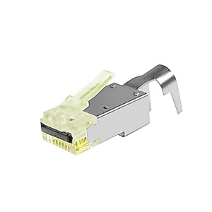Simply45 ProSeries Pass-Through RJ45 Mod Plug - Shielded External Ground for 23AWG Solid, FPE Insulated 10G STP LAN Cables (Cat7a/7/6a) - Yellow, 50-Piece Jar - S45-1755P