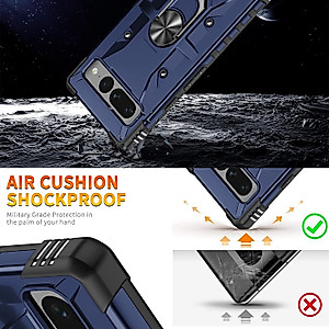 Suordii Case for Google Pixel 7 Pro with Tempered Glass Screen Protector, Durable Military-Grade Heavy Duty Phone Case with Ring Holder Kickstand for Google Pixel 7 Pro - Blue