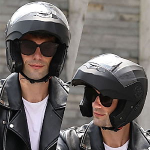 stdpcxz Modular Bluetooth Motorcycle Helmet DOT Approved with Double Visor Full Face Motorbike Helmet Built-in Dual Speaker with Microphone Flip Up Helmet for Adult Men Women 14,L