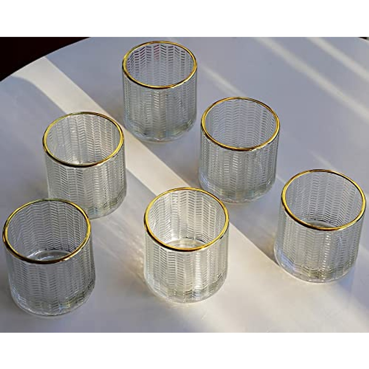 VOHO Votive Candle Holders Set of 6 with Gold Rim, Clear Tealight Candle Holder Bulk for Wedding Party, Glass Votive Candle Holders for Centerpiece Decoration(Clear, 2.75'' x 2.75'')
