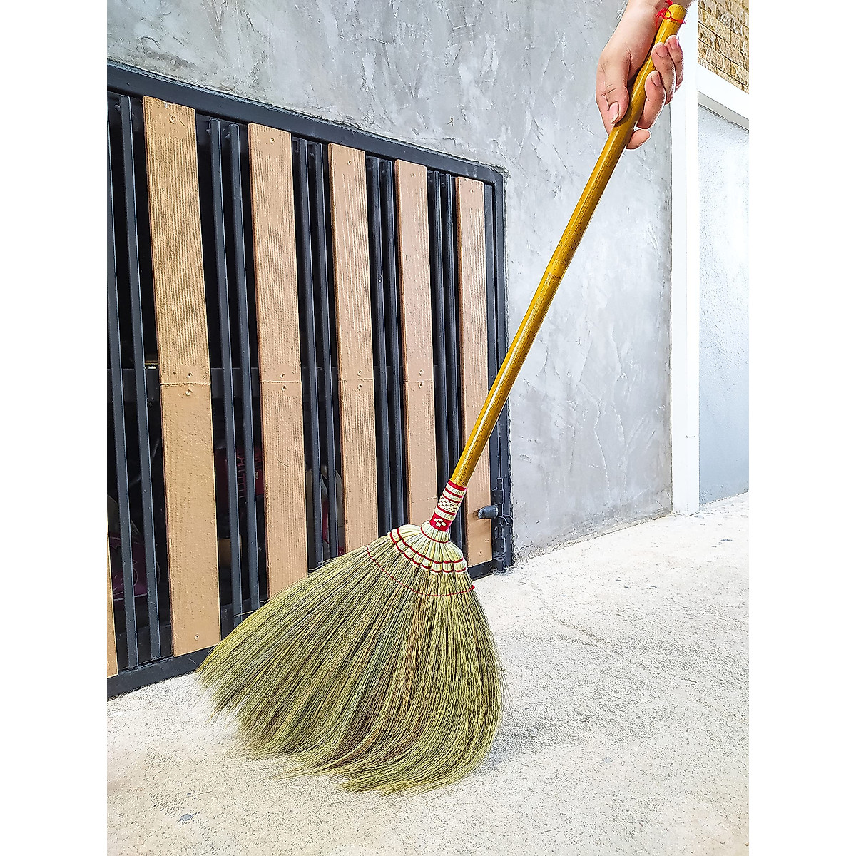 Indoor Grass Broom 40 Inch with Bamboo Handled Brooms for Floor Cleaning, Smooth & Hard Floor - Sweeping Tool Unique Handmade Craft Broom Design for Home, Kitchen, Office, Courtyard, Tiled Floor