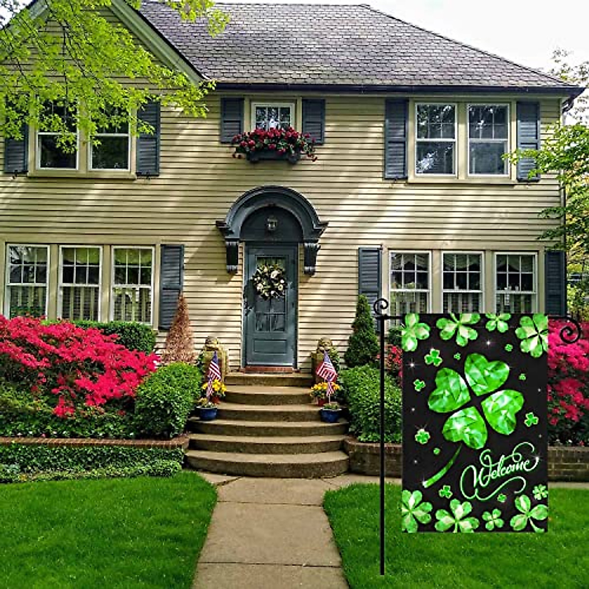 Funux St Patricks Day Garden Flag 12×18 Inch Double Sided Green Shamrock Clover Welcome Small Outside Vertical Holiday Yard Decor