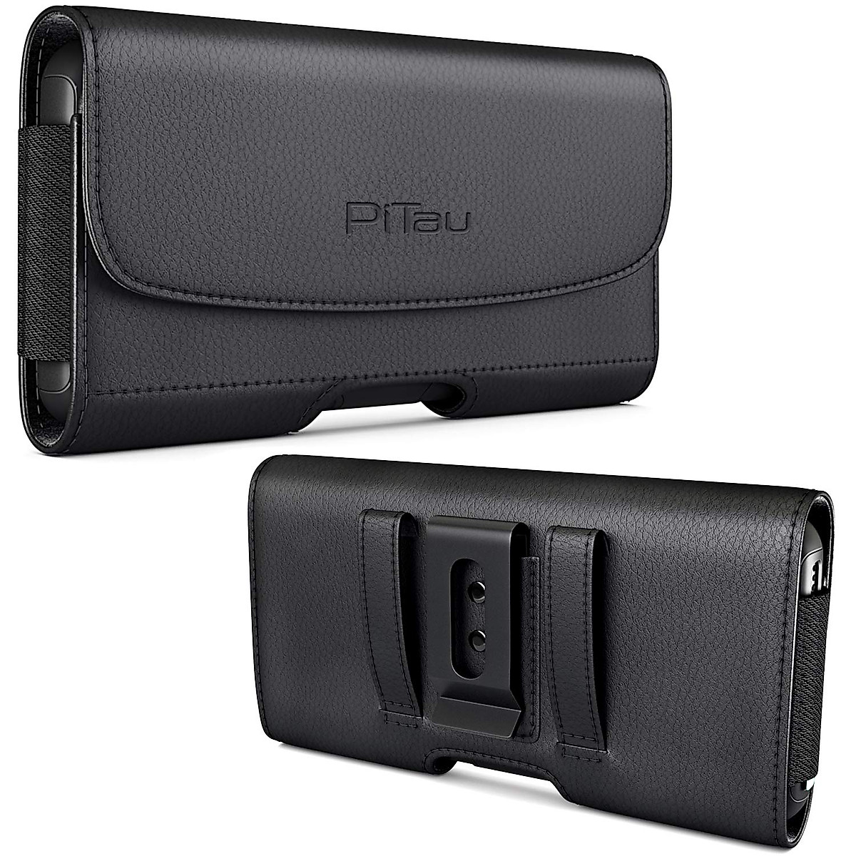 PiTau Holster for iPhone 14 Pro, 14, 13 Pro, 12 Pro, 13, 12, 11 Pro, Xs, X, Cell Phone Belt Clip Case with ID Card Holder Carrying Pouch Cover (Fits Apple Phone with Otterbox Commuter Case on)