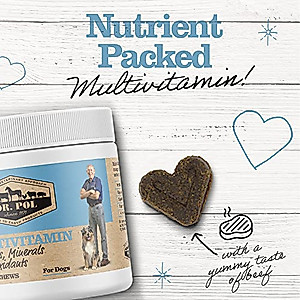 Dr. Pol Chewable Dog Multivitamin - Dog & Puppy Vitamins - Complete Dog Supplements & Vitamins for Pet Health - Heart-Shaped Vitamins for Dogs 60 ct Brown