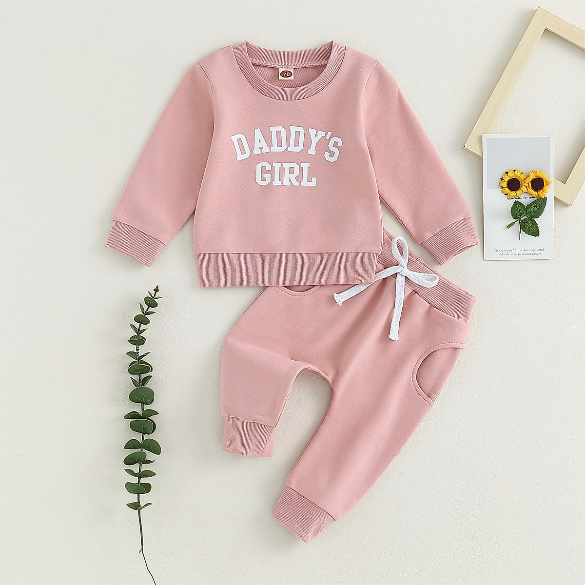 CREAIRY Newborn Baby Girl Outfits Daddy’s Girl Sweatshirt Long Sleeve T-Shirt Tops Pants Set Sweatsuit Toddler Fall Clothes (Pink, 0-6 Months)