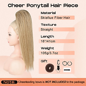 SEIKEA Ponytail Extension Cheer Ponytail Hair Piece, 16" Cheerleader Straight Blonde Ponytail Hairpiece for Cheerleader Competition, Dance