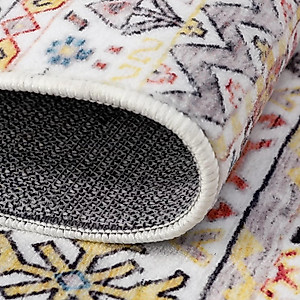 GlowSol Boho Area Rug 8x10 Washable Rugs Large Moroccan Rug Non-Slip Non-Shedding Rug Tribal Print Floor Carpet Soft Distressed Carpet Foldable Rug Bedroom Dining Room Office Farmhouse