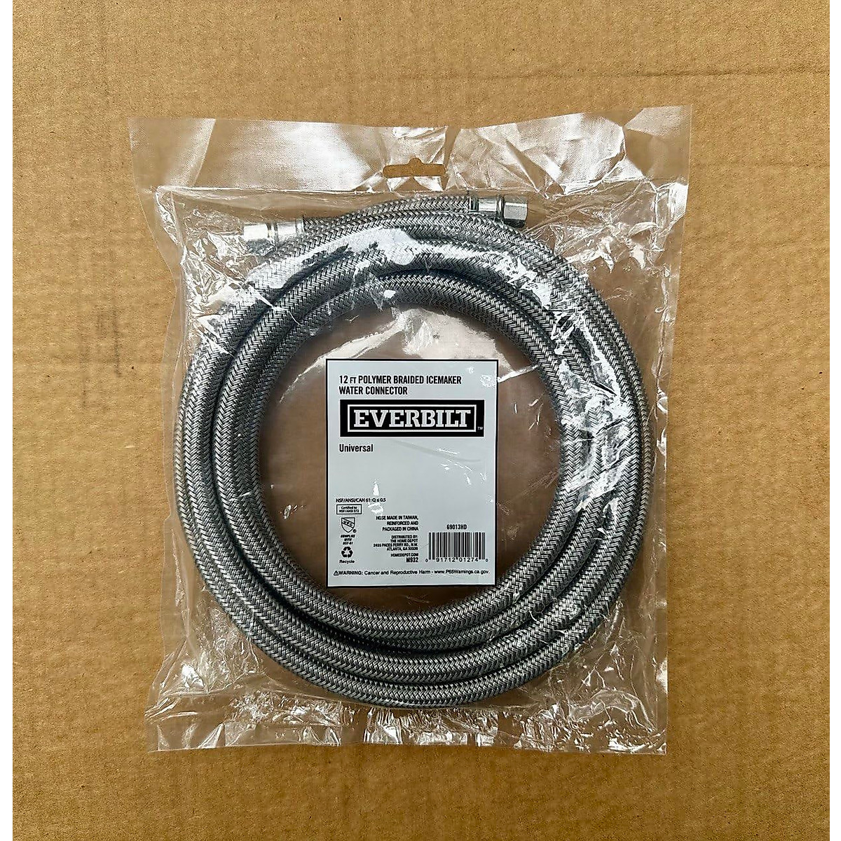 (Everbilt)12ft Universal Polymer Braided Icemaker Water Connector