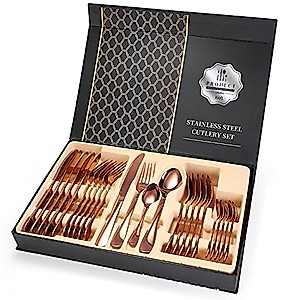 24Pcs/set Gold Cutlery Specular Light Steak Knife Fork Coffee Spoon Stainless Steel Teaspoon Upscale Home Restaurant Cutlery Set (Color : Silver)