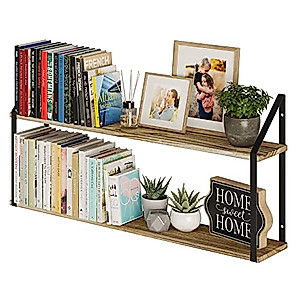 Wallniture Modena 2-Tier 36" Floating Shelves Living Room Decor Shelves for Wall Storage Laundry & Kitchen Organization Office Decor Burnt Finish