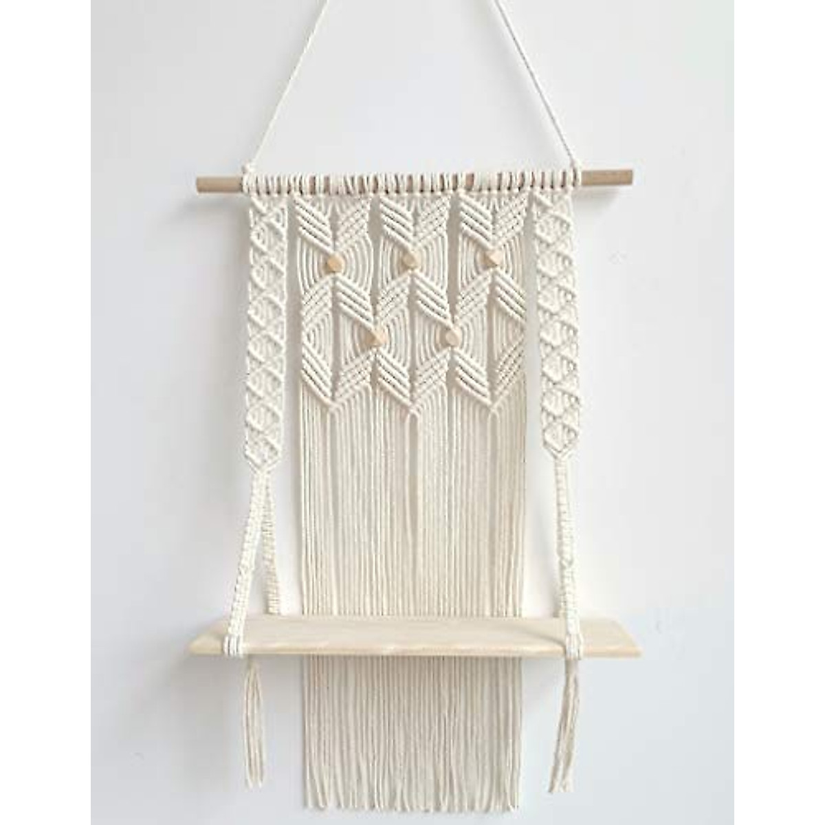 Geepro Boho Wall Decor Macrame Wall Hanging Shelf Indoor Window Plant Hanger for Wall Biege