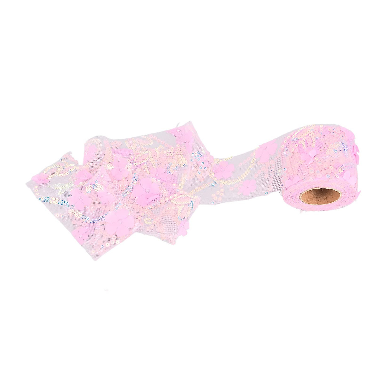 Wene Tulle Roll, Spool Tulle Fabric Shiny Flexible Embroidered Sequins Flowers for DIY Clothing for Handicraft Decoration(Deep Pink)