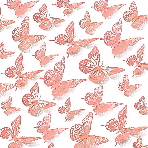 Butterfly Wall Stickers Decorations 3D Butterflies Decals for Girls Room Bedroom Nursery Decor Butterfly Birthday Party Decoration Wedding Cake Decorating 48pcs (Pink)