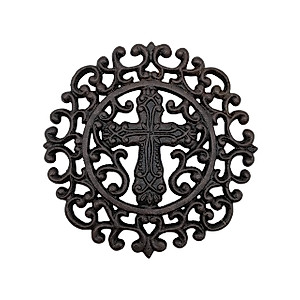 Comfy Hour Antique and Vintage Collection Cast Iron Round Cross Trivet 9" D Black