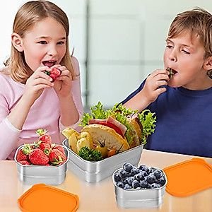 Hosercap Stainless Steel Lunch Snack Containers for Kids - Leak Proof 304 Stainless Steel Food Containers with Silicone Lids Metal Lunch Box Containers for Toddlers Kids (25oz+8oz*2, Set of 3)