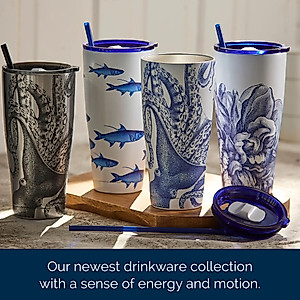 Caskata School of Fish Stainless Steel Insulated Tumbler | Cup, Lid & Straw Set for Travel, Commuting, & School | Perfect for Birthday, Christmas & Holiday Gifts | Blue on White Color | 30 oz