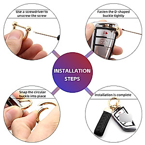 NTNEV Genuine Leather Car Keychain, Universal Car Key FOB Keychain, handmade knitted car key chain, 360 Degree Rotating with Anti-Lost D-Ring, 2 Key Rings and 1 Screwdriver, Unisex-Black