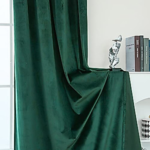 WOD FAMY Luxury Velvet Blackout Vintage Curtains Thermal Insulated Drapes Velvet Curtains Grommet 52Wx95L Inch 2 Panels Dark Green