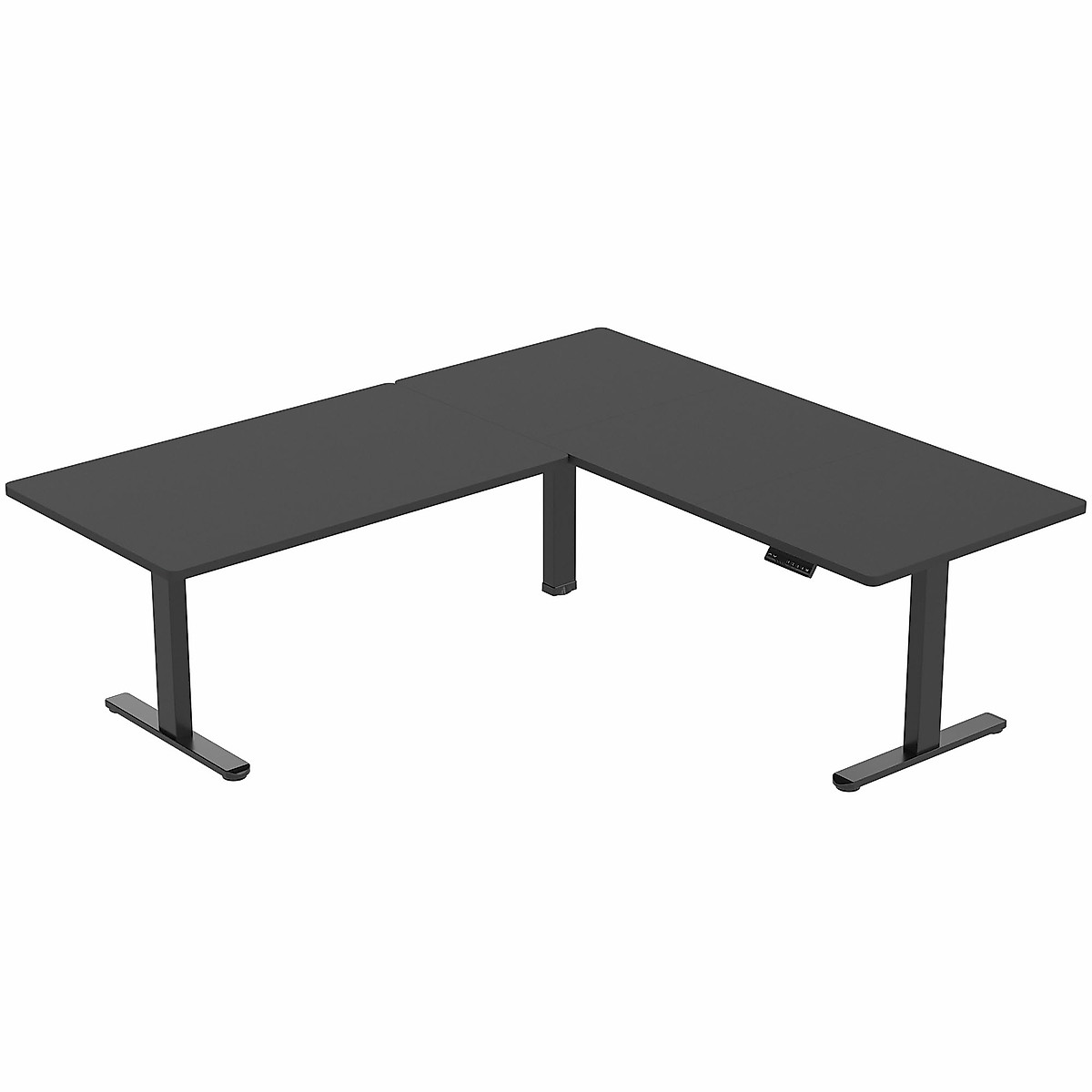 VIVO Electric Height Adjustable 77 x 71 inch Corner Stand Up Desk, 2 Black 30 inch Deep Table Tops, Black Frame, Memory Controller, L-Shaped Standing Workstation, DESK-KIT-3E7B