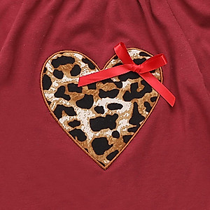 Suolongsama Valentine's Day Toddler Kids Baby Girl Clothes Love Heart Print Ruffle Long Sleeve Shirt Tops Leopard Flare Pants 1-5Y (Purplish Red, 2-3T)