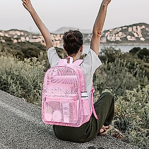 LEDAOU Mesh Backpack for Kids Girls Semi-Transparent Mesh School Backpack Bookbag Lightweight Casual Daypacks for Beach Gym(Pink)