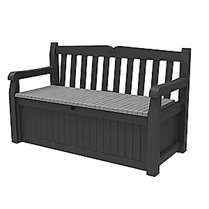 Lifetime 60253 Outdoor Convertible Bench, 55 Inch, Harbor Gray & Keter Solana 70 Gallon Storage Bench Deck Box, Front Porch Decor and Outdoor Seating, Grey