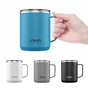 The Clean Hydration Company Insulated Coffee tumbler | Travel coffee mug | Ceramic Lined Tumbler | Iced Coffee Tumbler Cup with Lid | Double Wall Vacuum (Aqua, Mug 12oz)