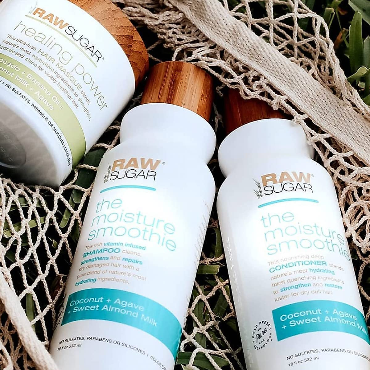 Raw Sugar Moisture Smoothie + Hair Masque Bundle - Shampoo, Conditioner, Hair Care for Dry Damaged Hair, Formulated without Sulfates & Parabens