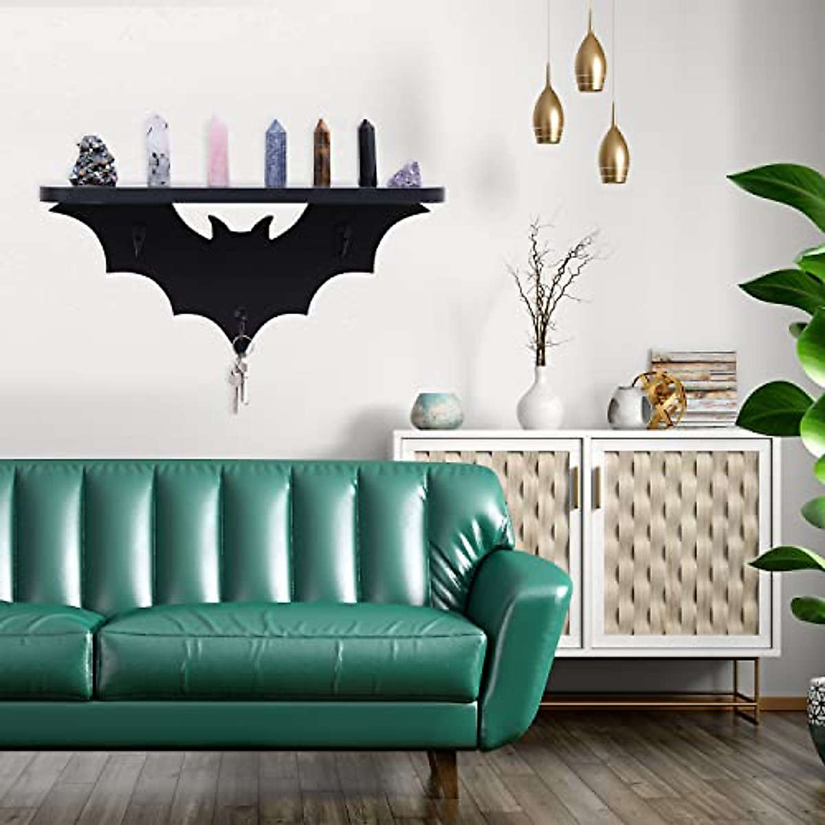 HZYSLYJ Bat Shelf Floating Shelves for Wall Decor,Black Wall Shelves for Bedroom-Halloween Wall Decor, Goth Room Decor-Black Hanging Shelves with 3 Key Hooks