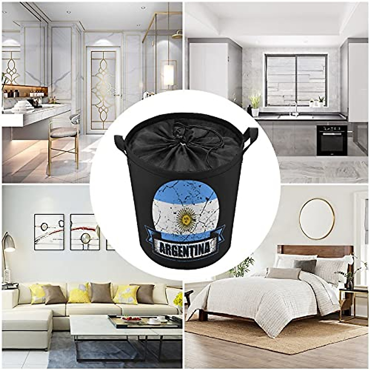 Vintage Argentina Flag Freestanding Laundry Basket with Lid Waterproof Collapsible Large Clothes Hamper Storage with Handle and Drawstring Closure Toy Organizer Gift