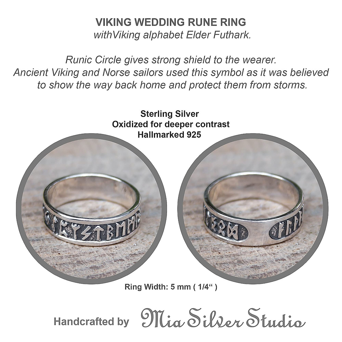 Viking Rune Band Ring Sterling Silver 925 Elder Futhark Nordic Runic Symbols Pagan Celtic Wedding Thumb Rings Norse Scandinavian Jewelry for Men Women (10)